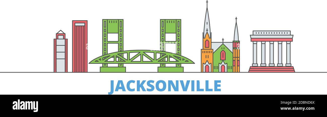 United States, Jacksonville line cityscape, flat vector. Travel city ...
