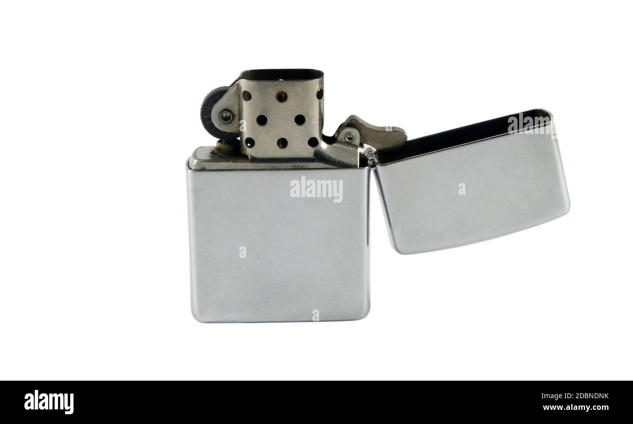 silver metallic popular lighter isolated over white Stock Photo - Alamy