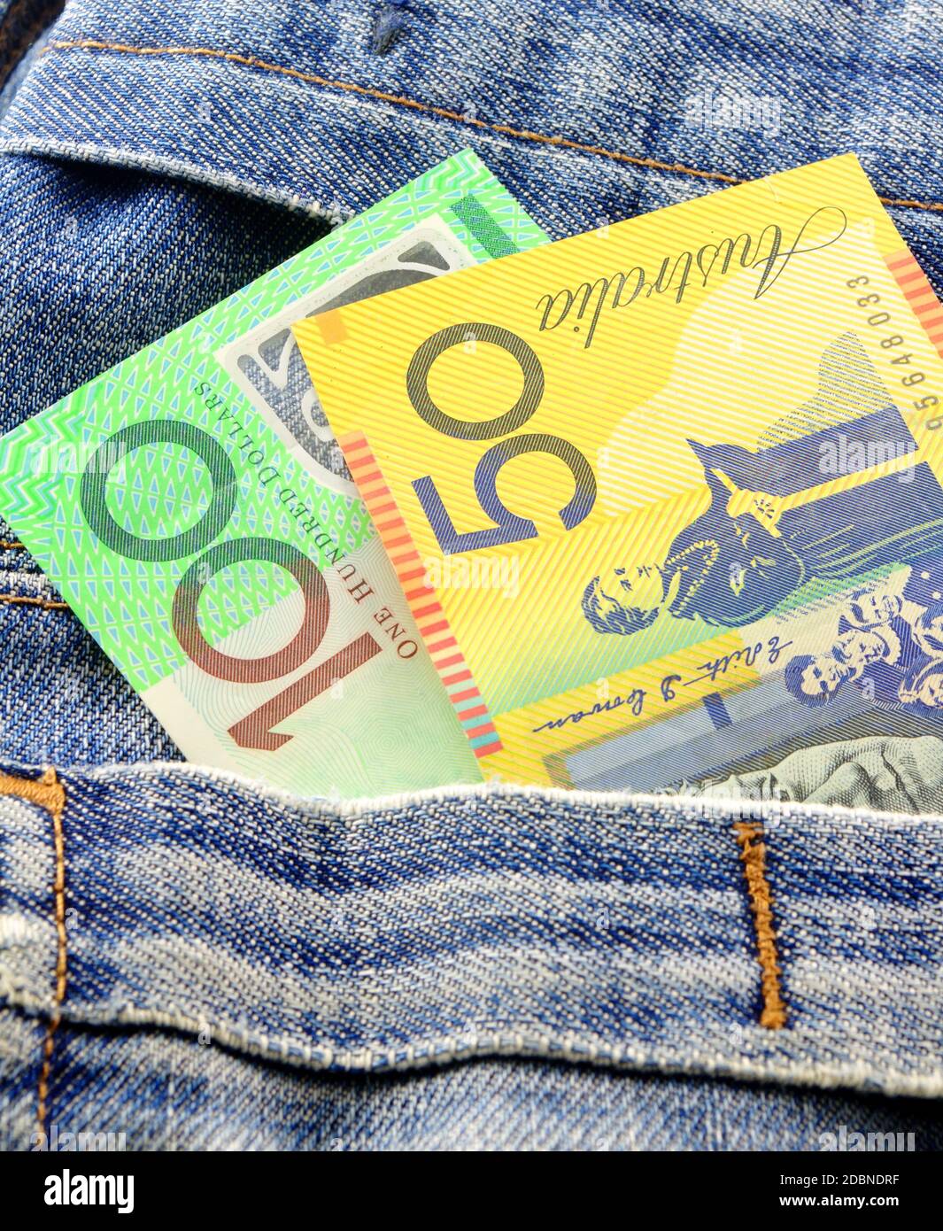 australian money in jeans pocket Stock Photo - Alamy