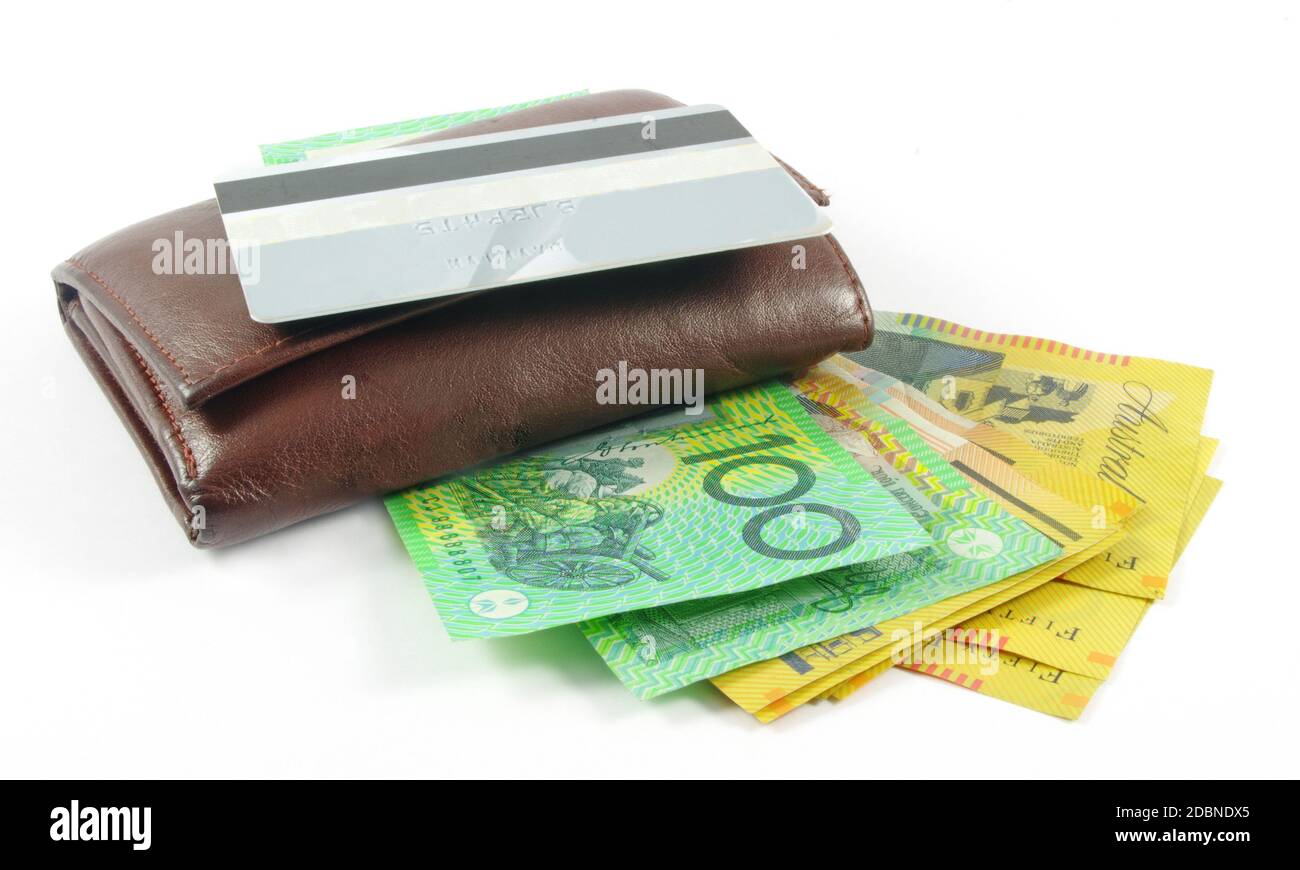 wallet with australian money and credit card over white Stock Photo - Alamy