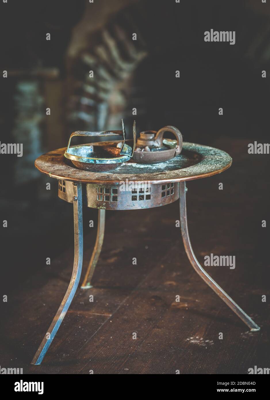Vintage rusty table with candle holders in vintage style Stock Photo ...