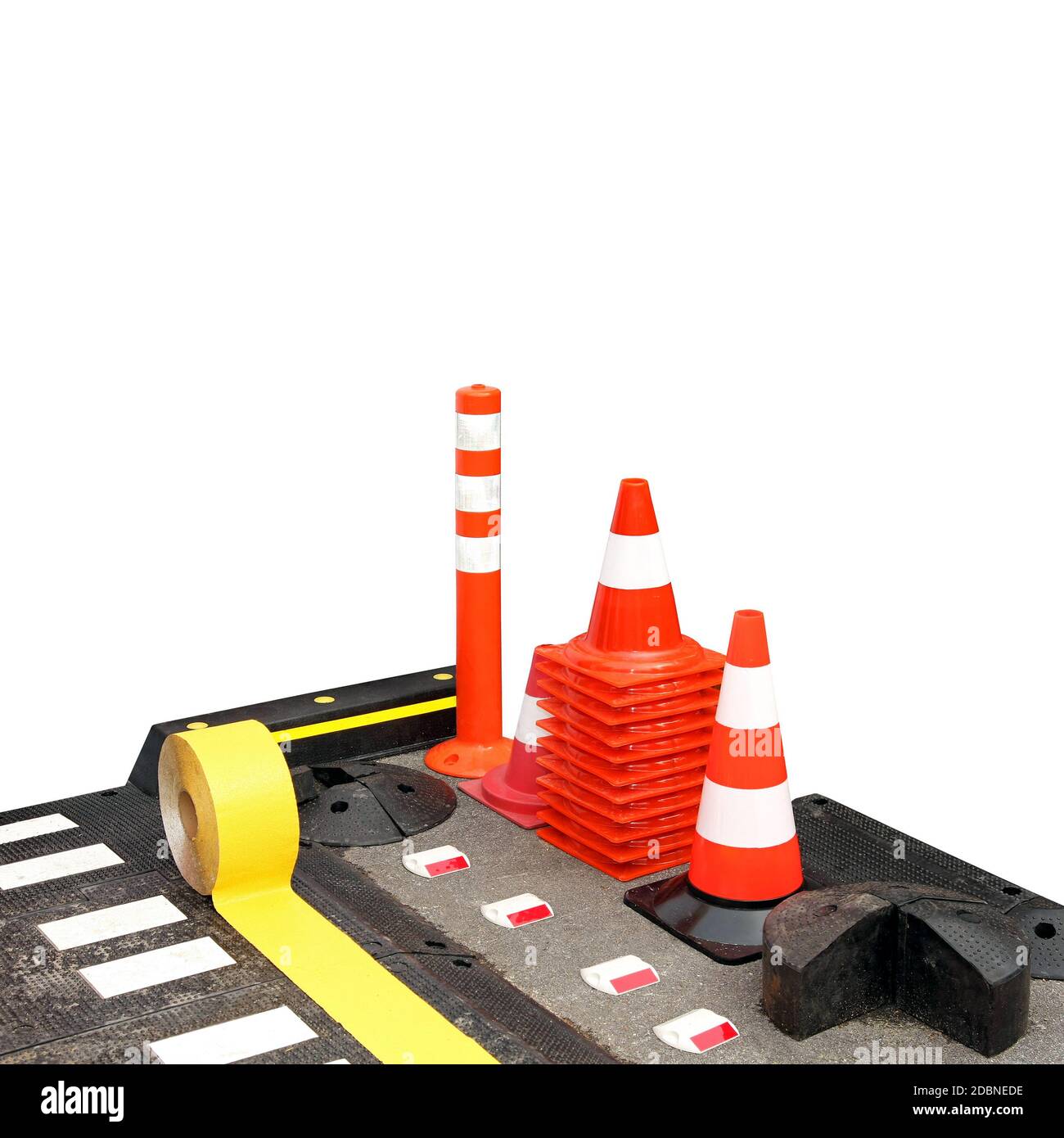Warning reflective road signs cones and poles Stock Photo - Alamy