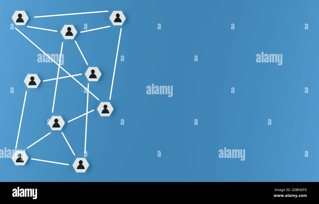 Abstract teamwork, network and community concept on a blue background ...