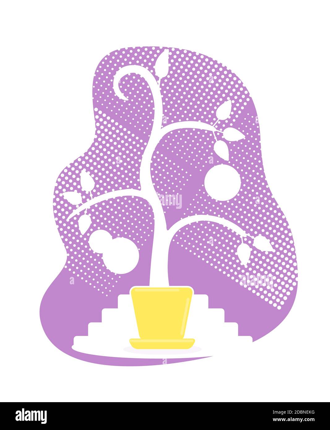 Growing tree flat concept vector illustration. Houseplant and ladder ...