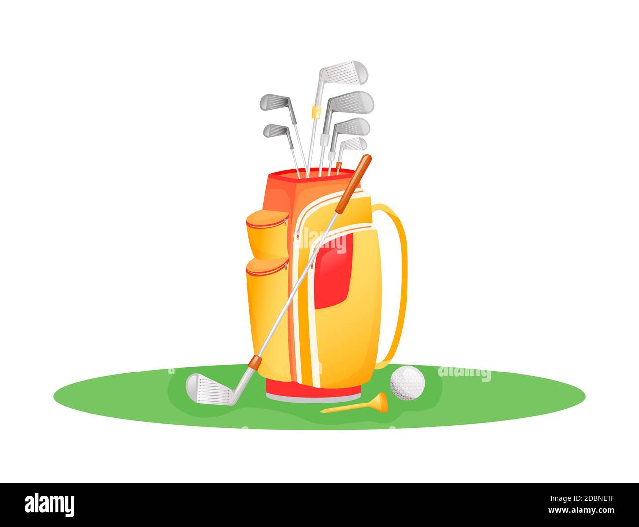 Golf game flat concept vector illustration. Gear bag with sticks and ...