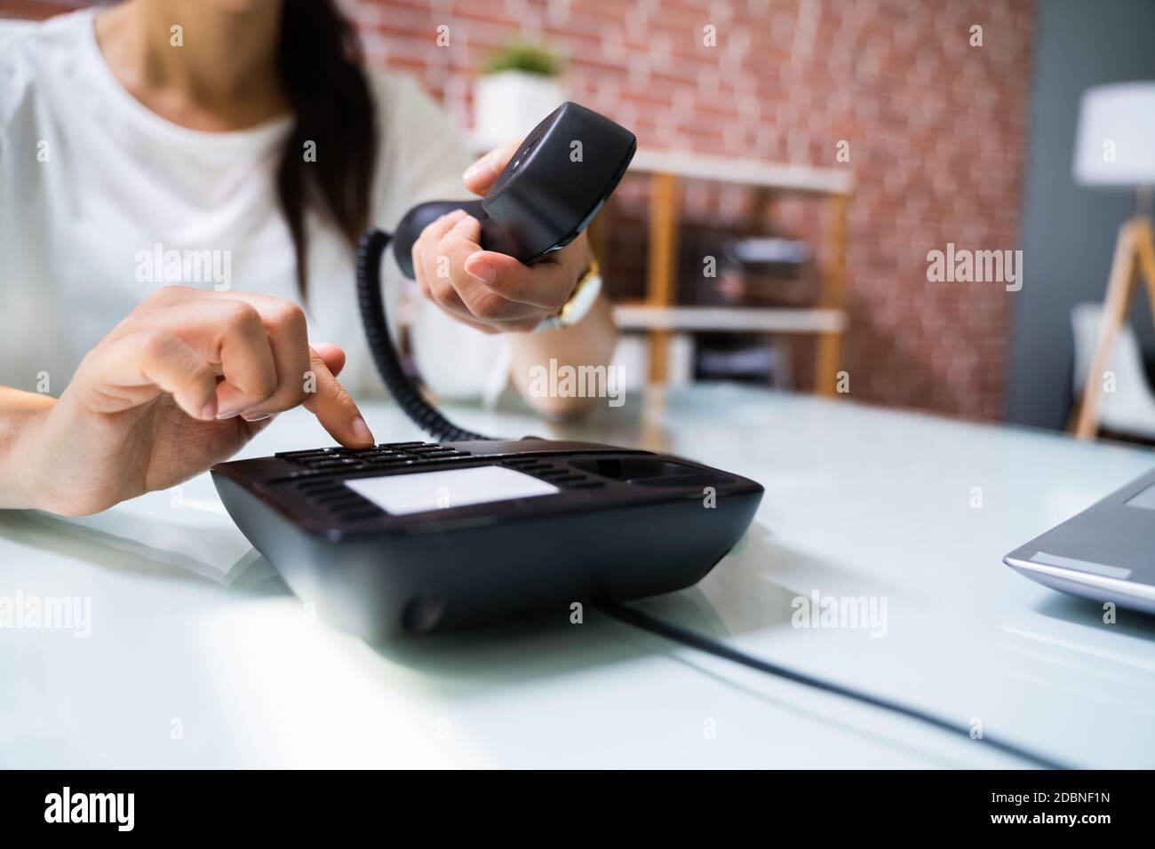 Businesswoman Hand Making Landline Telephone Call Pressing Button Stock ...