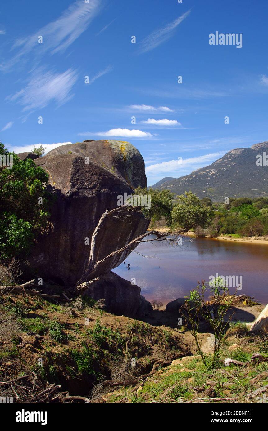 big stone on wild river in Australia Stock Photo - Alamy