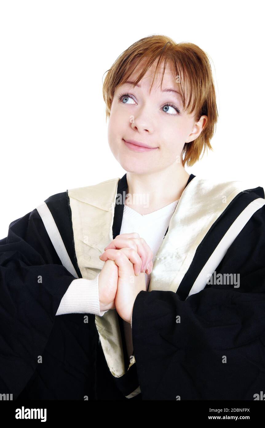 closeup of girl wearing graduation gown Stock Photo - Alamy