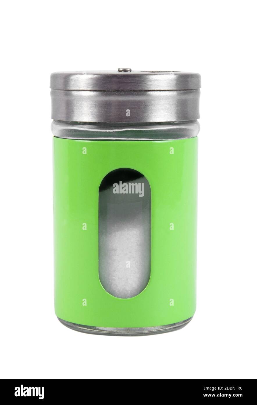 green salt container isolated on white Stock Photo - Alamy