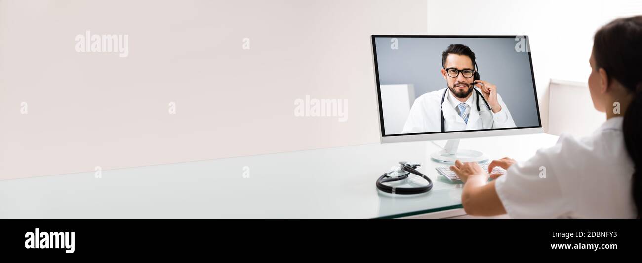 Medical Doctor Holding Online Elearning Video Conference Stock Photo ...