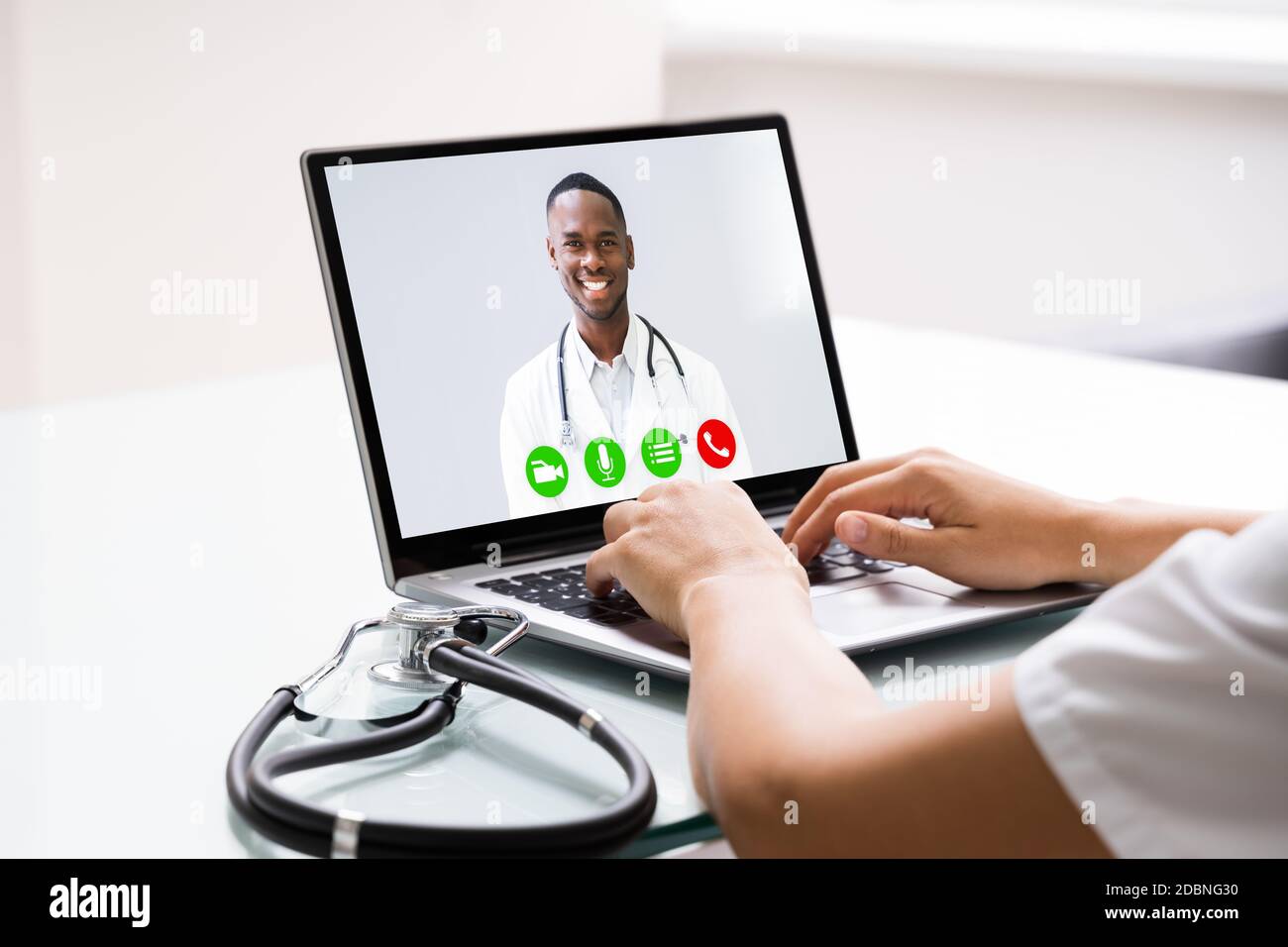 Medical Doctor Holding Online Elearning Video Conference Stock Photo ...