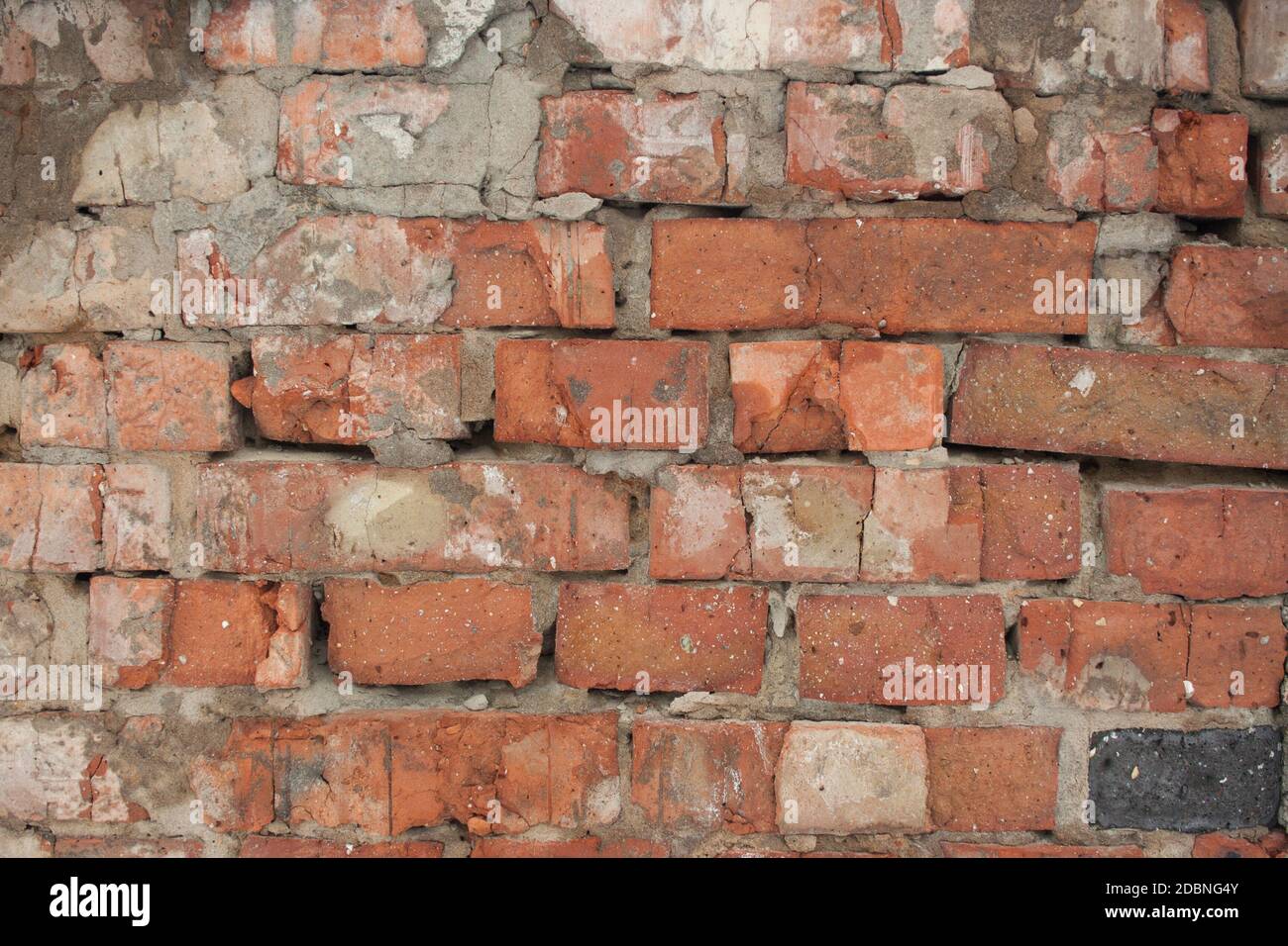 Destroyed brick wall of red bricks, texture Stock Photo - Alamy