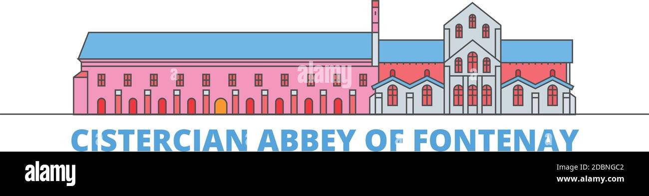 France, Cistercian Abbey Of Fontenay Landmark line cityscape, flat ...