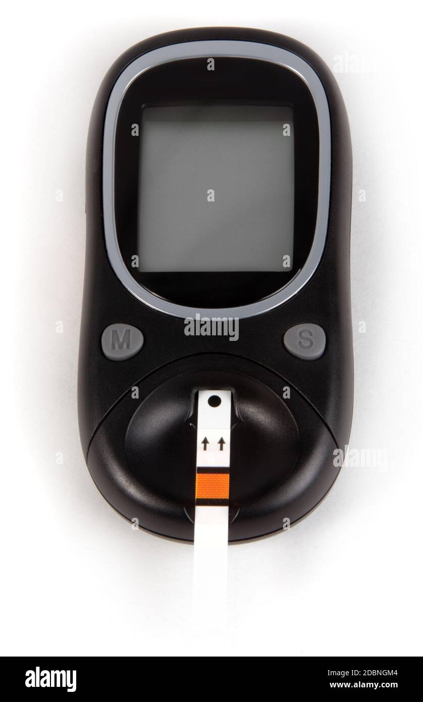 blood sugar glucose tester on white Stock Photo - Alamy