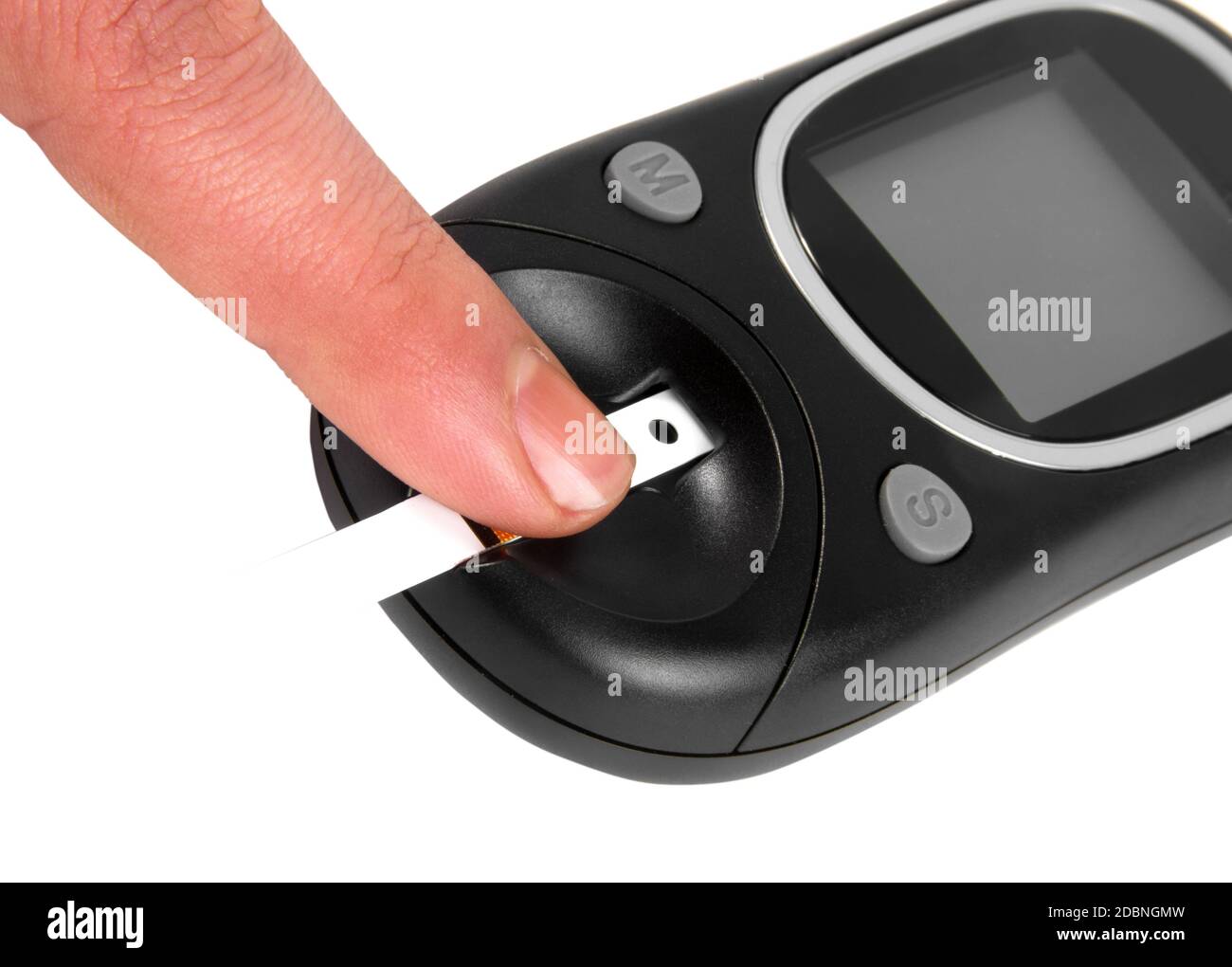 checking blood sugar glucose on tester Stock Photo - Alamy