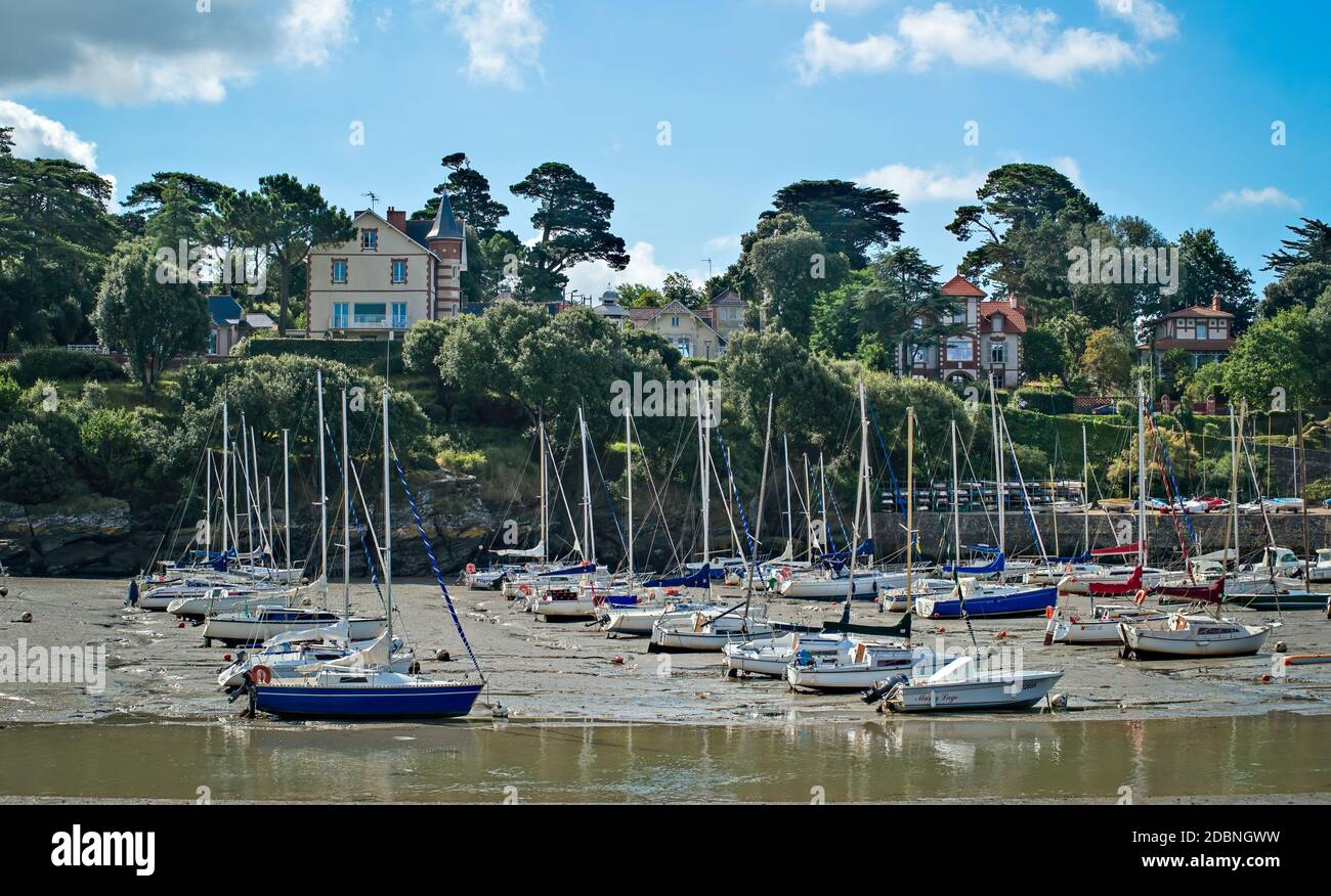 The town of Pornic on the Atlantic coast in France with the harbor and ...