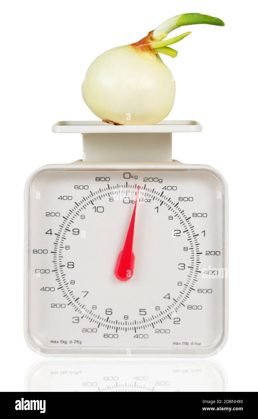 product weight with onion isolated over white Stock Photo - Alamy