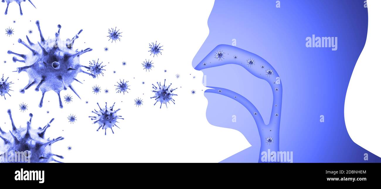 Microscopic view of influenza virus cells. 3D medical illustration ...
