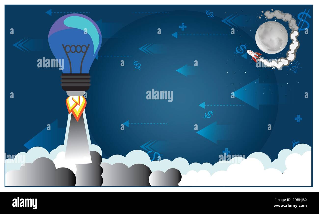 spaceship is revolving around the moon while a light bulb rocket is ...