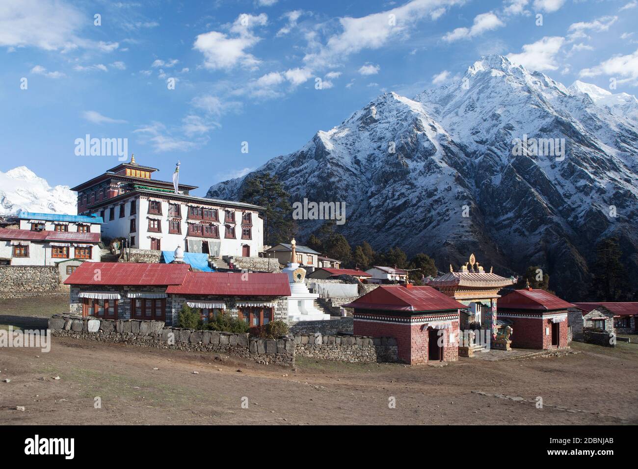 Buddhist Monastery in Tengboche Village with Himalayas Mountains on ...