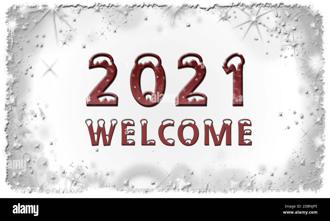 Year 2021 with lettering WELCOME on white stars background Stock Photo ...
