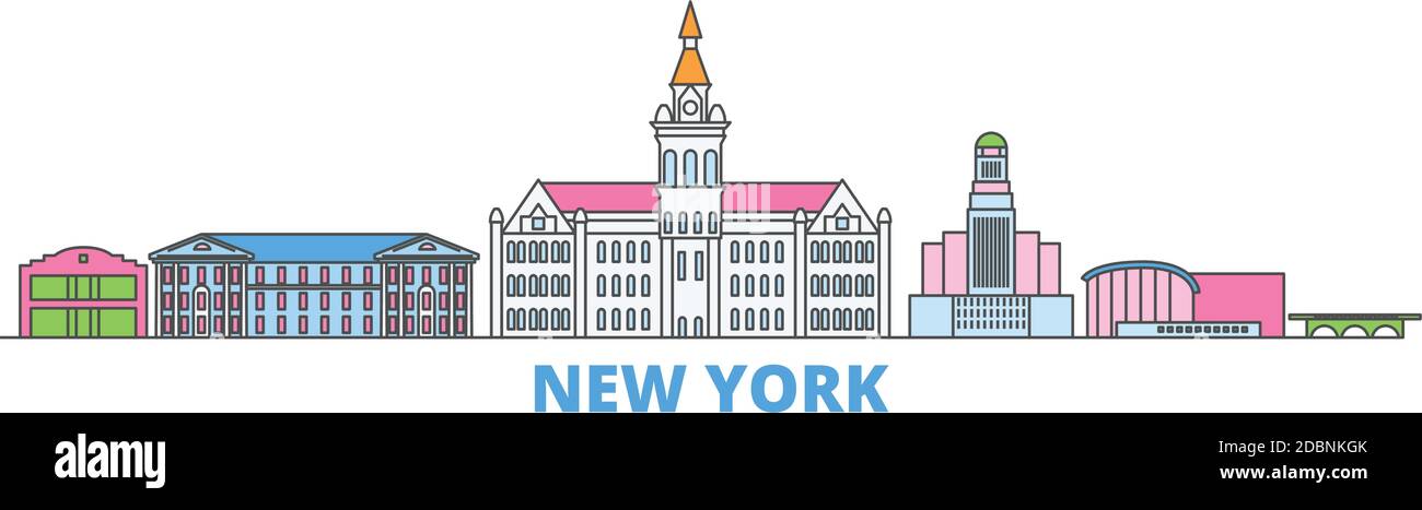 United States, New York Buffalo line cityscape, flat vector. Travel ...