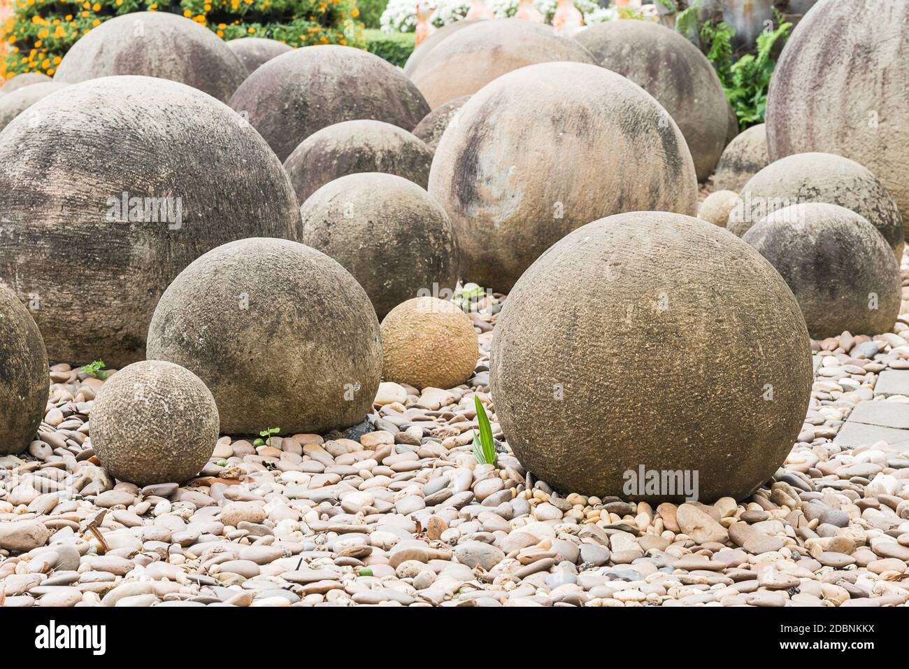 Zen stone in a Japanese garden, Stone sphere in the stone garden with ...