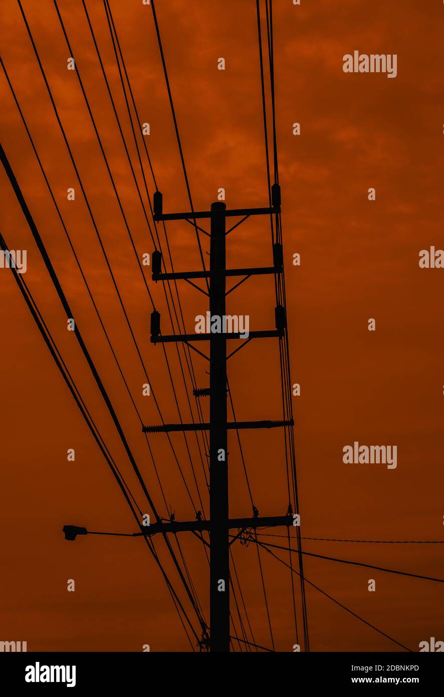 silhouette of the power station cables Stock Photo - Alamy