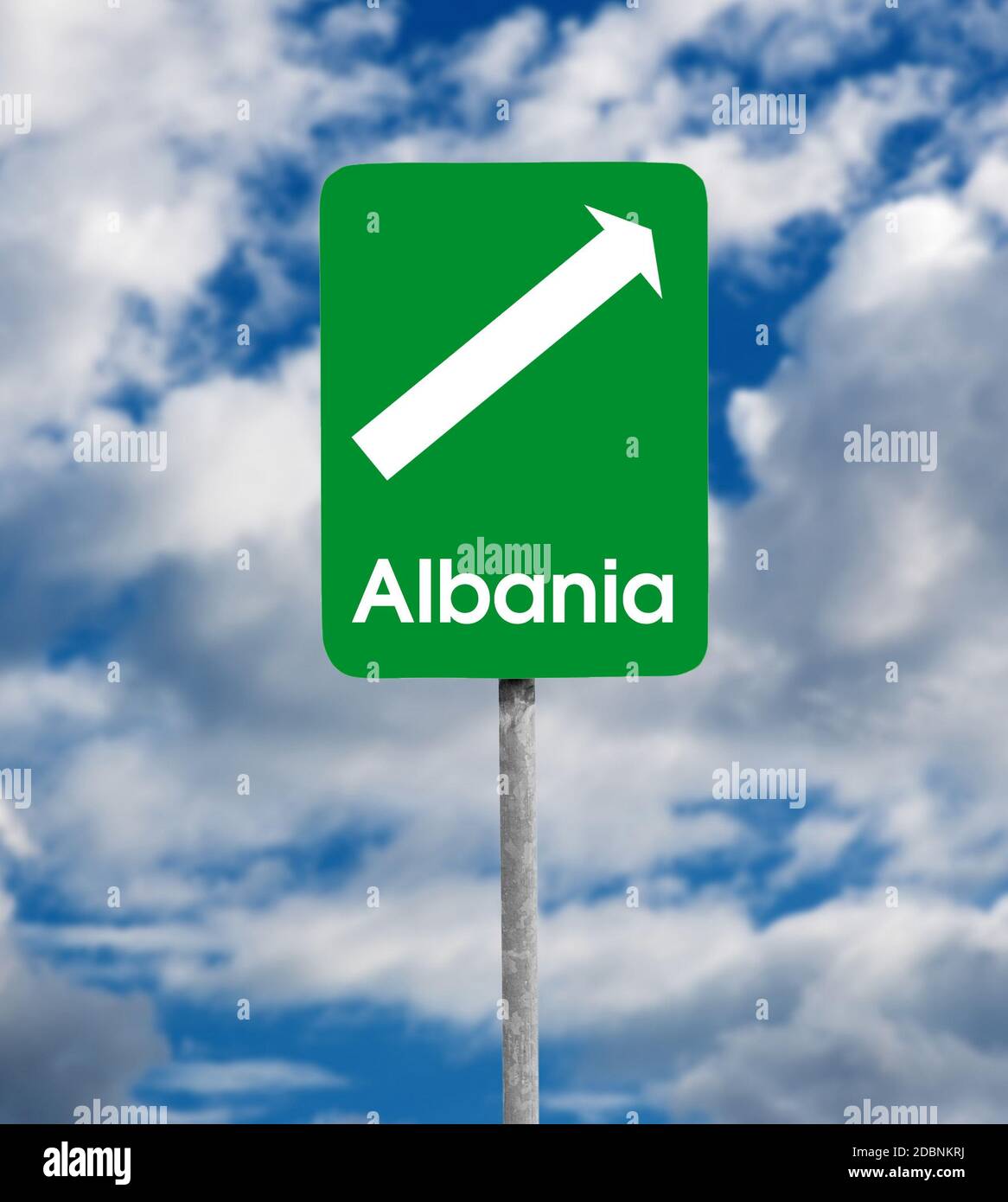 Albania road sign over sky background Stock Photo - Alamy