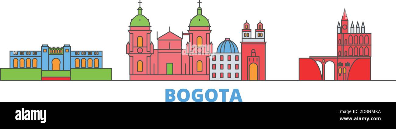 Colombia, Bogota line cityscape, flat vector. Travel city landmark ...