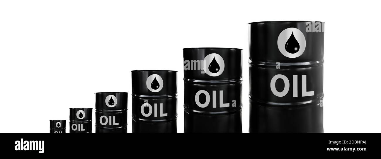 Metal oil barrels. Oil, gas and petroleum industry and manufacturing ...