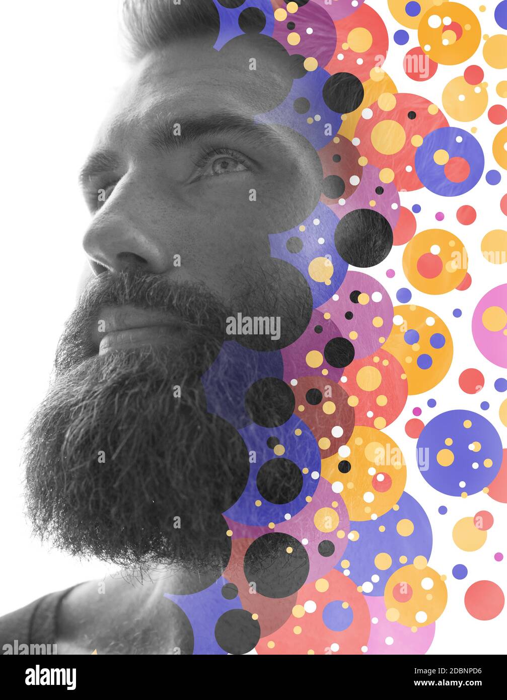 Artwork created by combining a portrait with digital graphics Stock ...