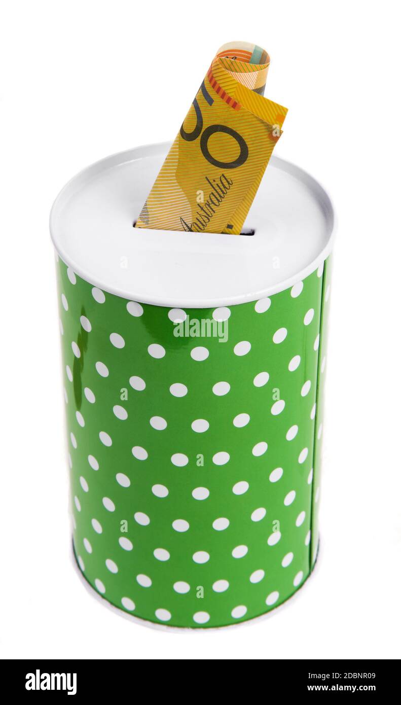 green money box with australian money Stock Photo - Alamy
