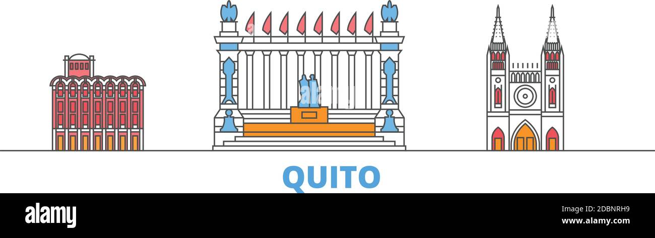 Ecuador, Guayaquil, Quito line cityscape, flat vector. Travel city ...