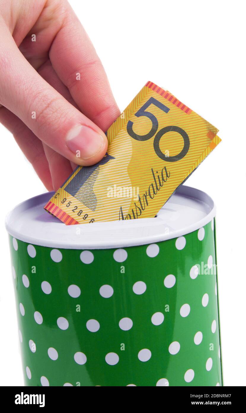 green money box with australian money Stock Photo - Alamy