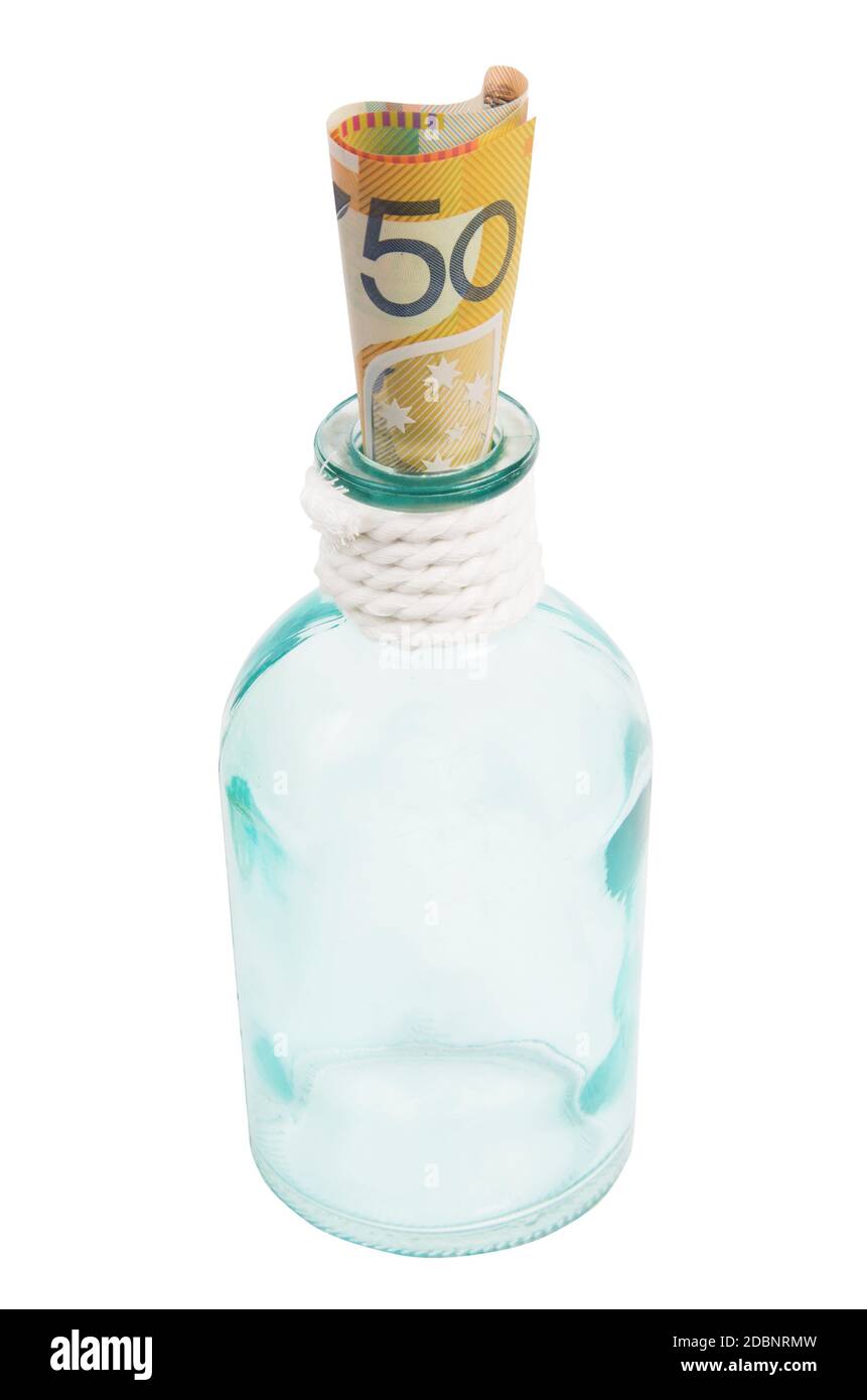 old message bottle with australian money Stock Photo - Alamy