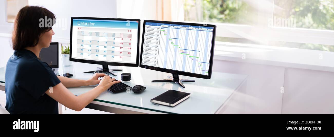 Gantt Chart Planner On Computer Screen. Scheduling And Agenda Stock ...