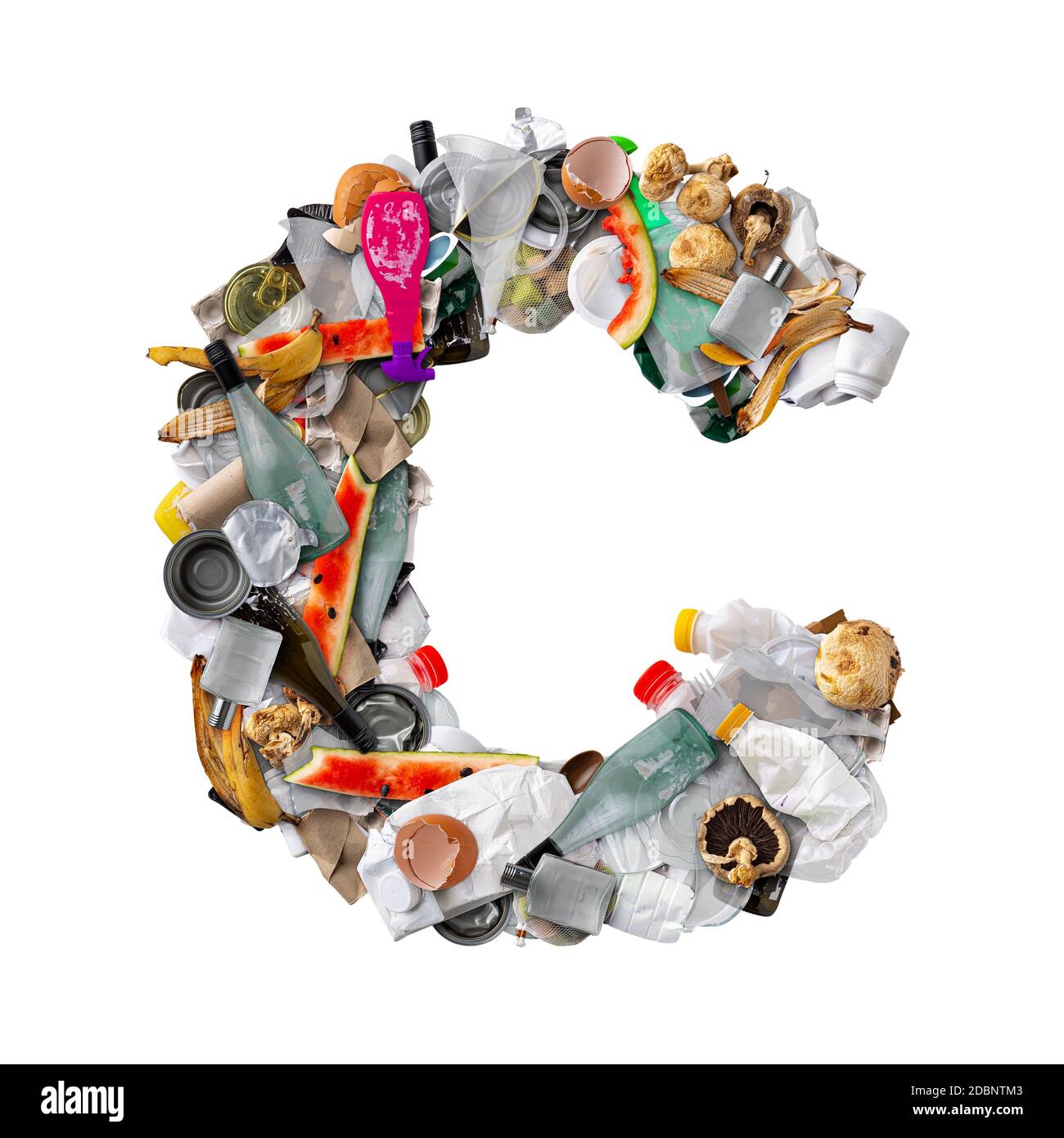 Letter C made of trash isolated on white background Stock Photo - Alamy