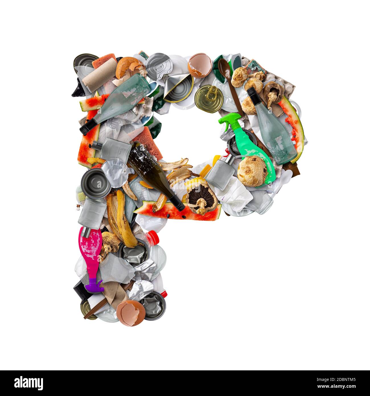 Letter P made of trash isolated on white background Stock Photo - Alamy
