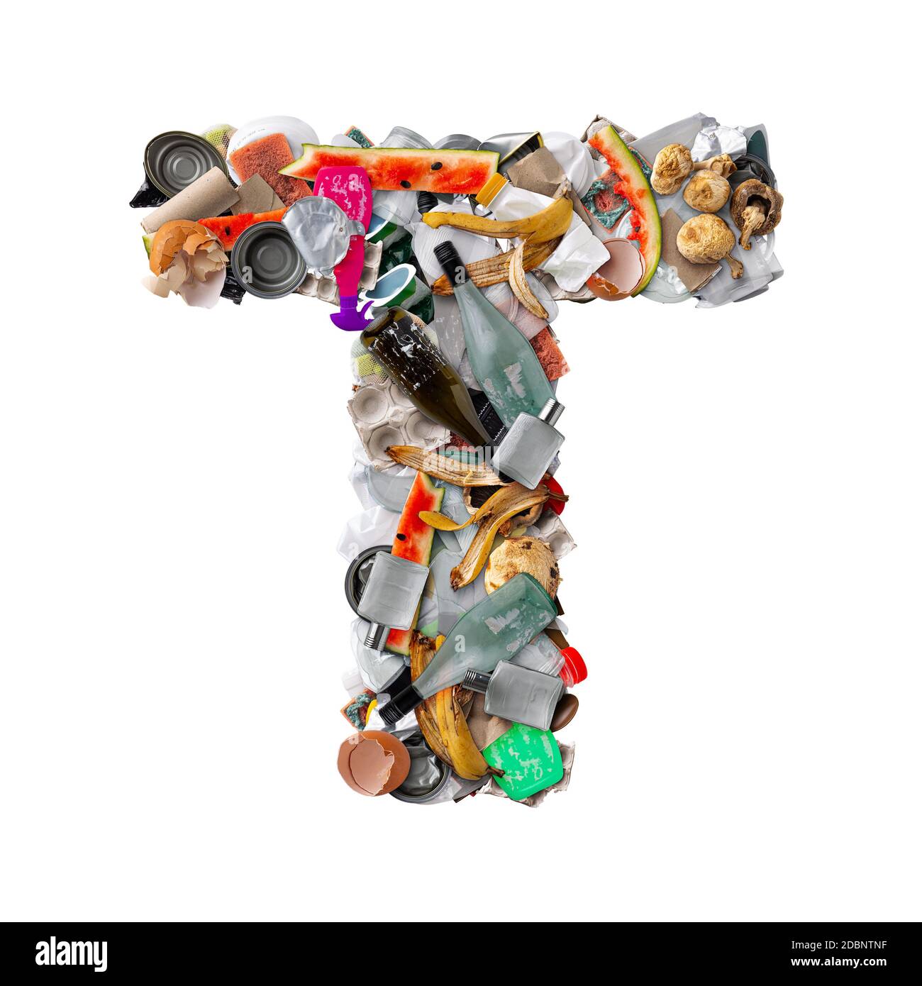 Letter T made of trash isolated on white background Stock Photo - Alamy
