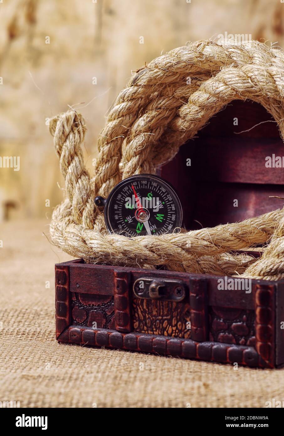 vintage chest with the rope Stock Photo - Alamy