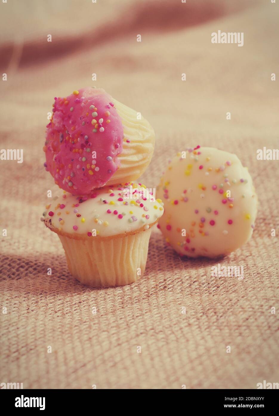 birthday cupcakes, old retro effect Stock Photo - Alamy