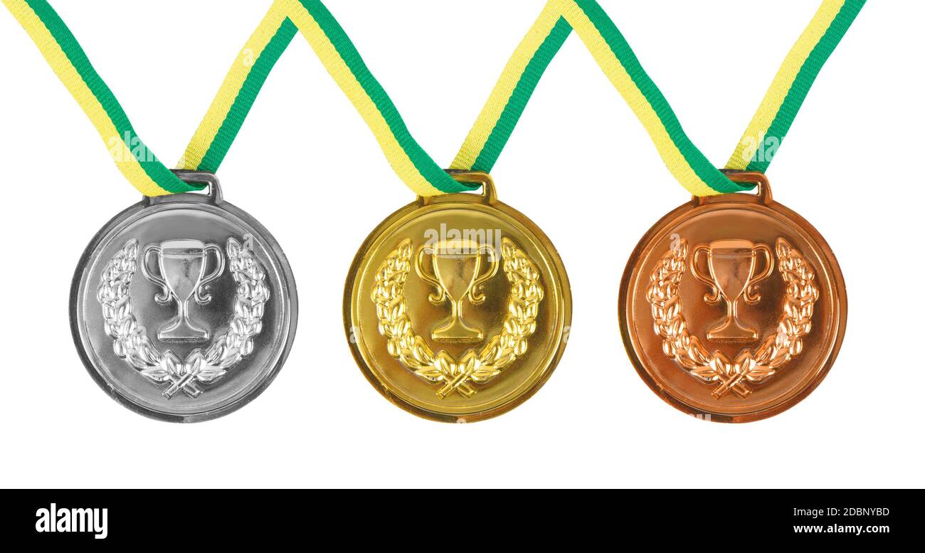 three medals on the white Stock Photo - Alamy