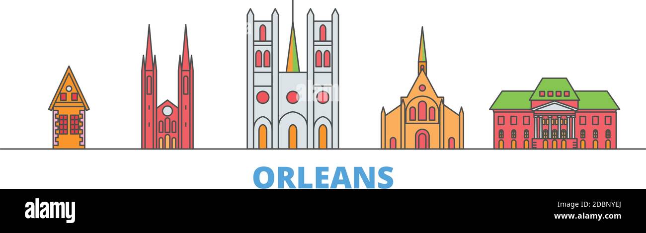 France, Orleans line cityscape, flat vector. Travel city landmark ...