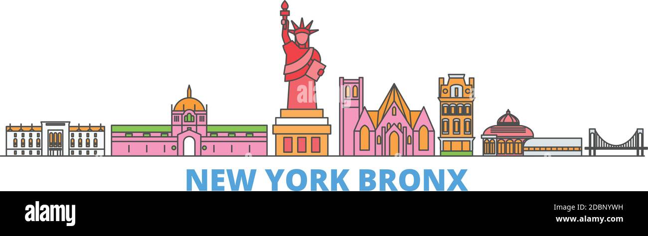United States, New York Bronx line cityscape, flat vector. Travel city ...