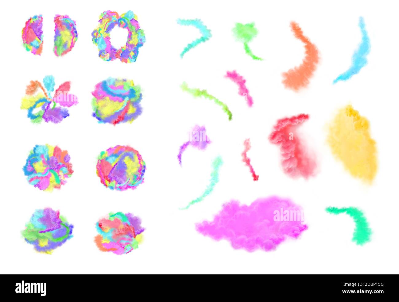 Colored smoke cloud collection on white. Abstract smoke backgrounds ...