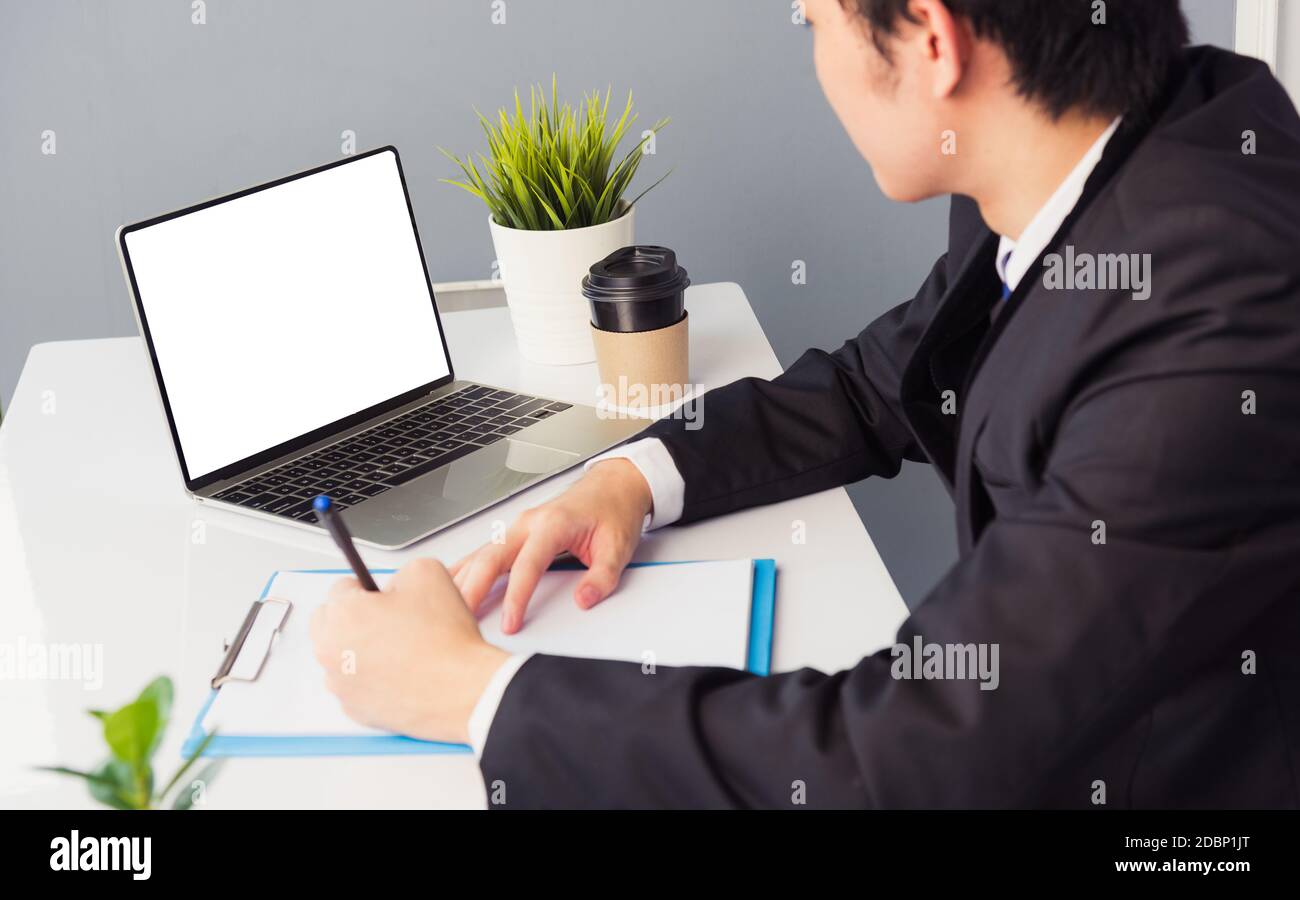 Work from home, Asian young businessman smile wearing suit video ...