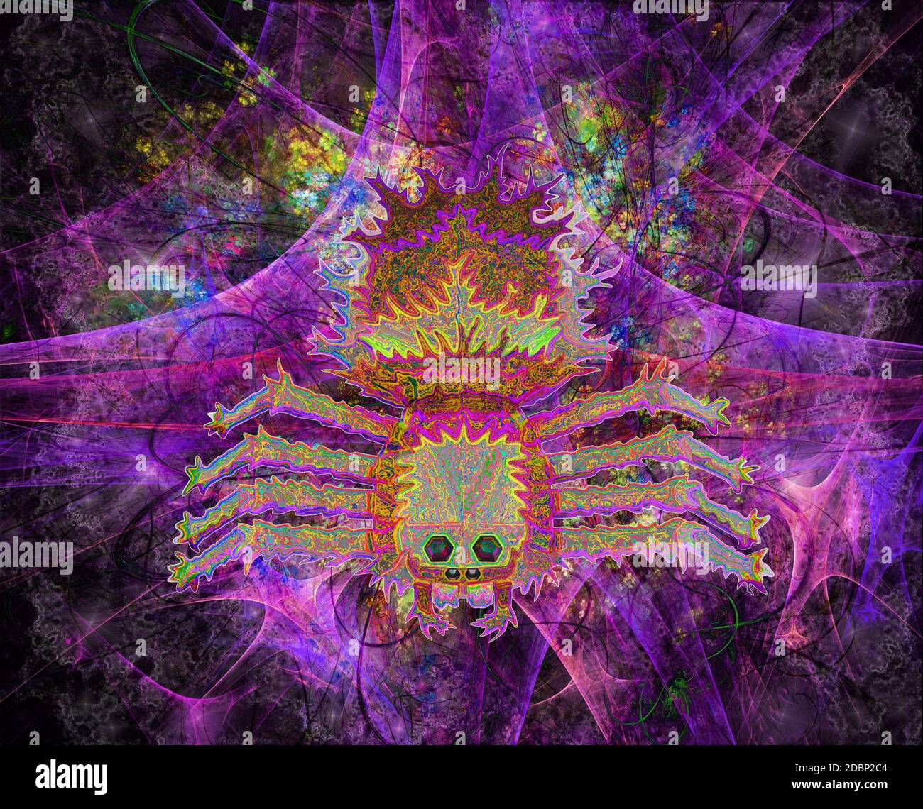 Unusual bright multicolor poisonous spider, 3d render Stock Photo - Alamy