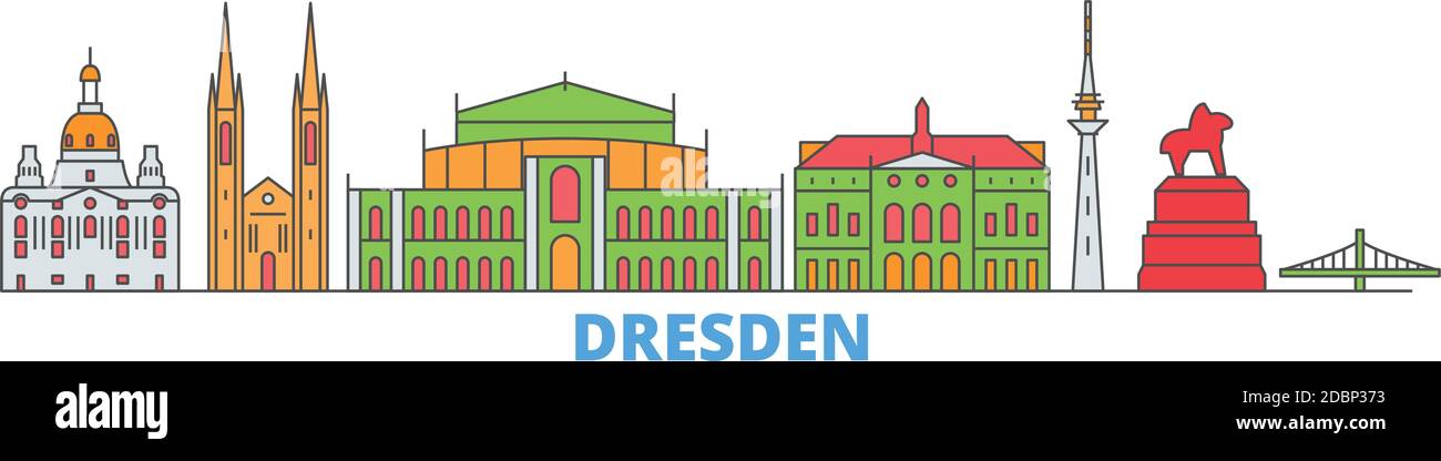 Germany, Dresden line cityscape, flat vector. Travel city landmark ...