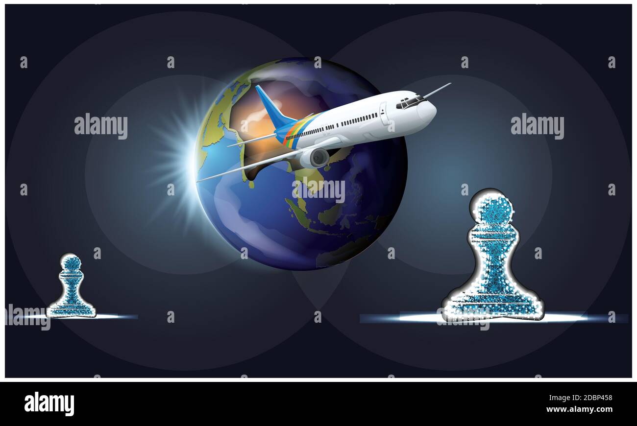 world and chess pawn travel on plane Stock Photo - Alamy